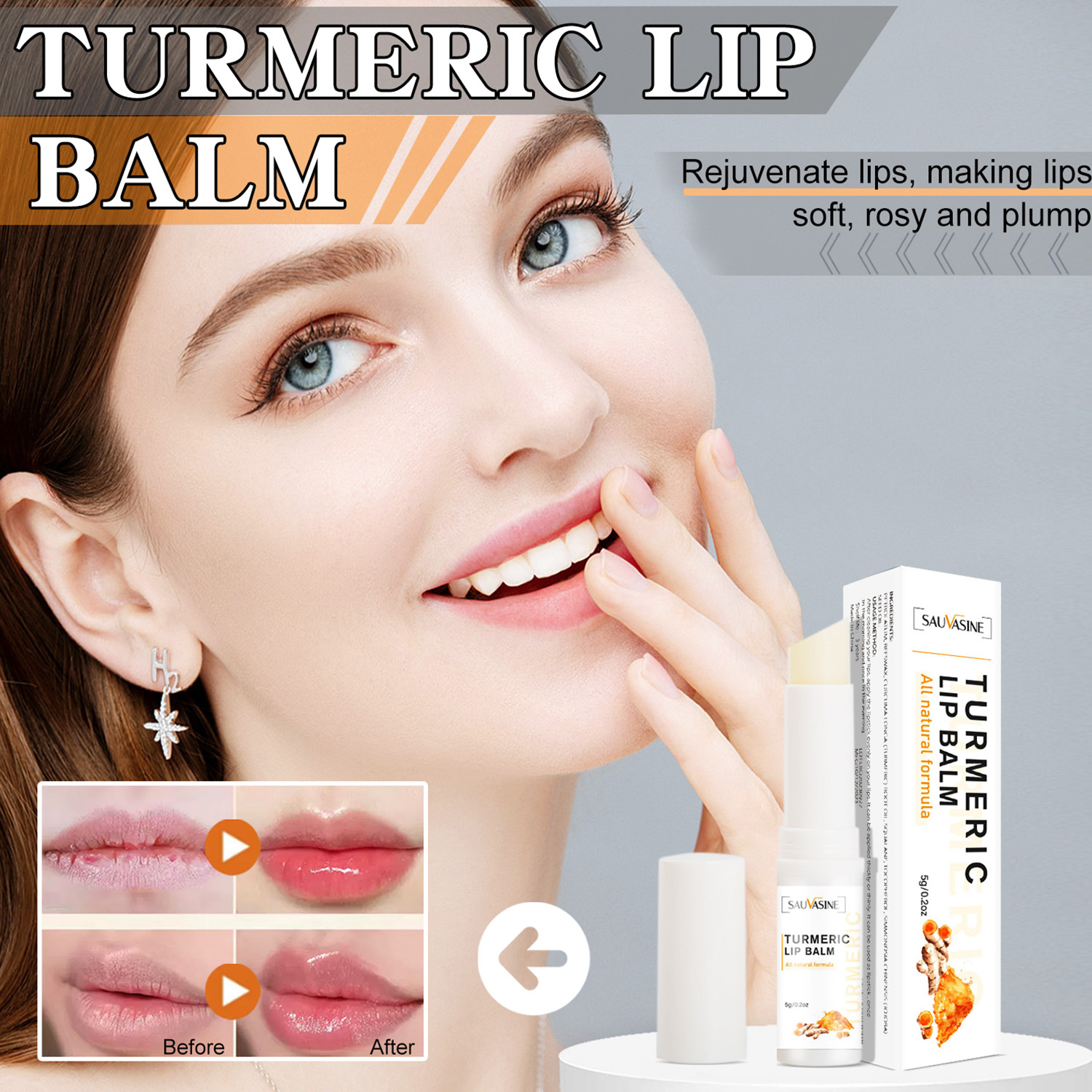 Turmeric Lip Balm Brighten lip color Moisturize lips remove dead skin ...