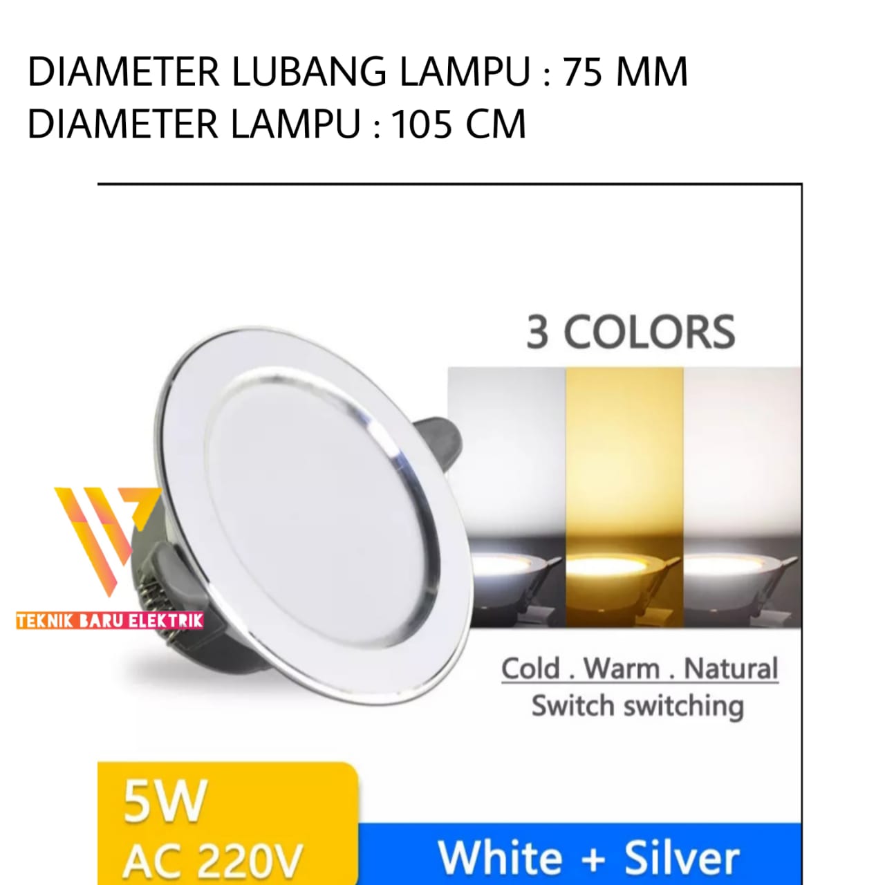 Lampu Downlight LED 3 warna 6w Kuning biru Ungu Inbow 6Watt Kaca 6 Watt ...