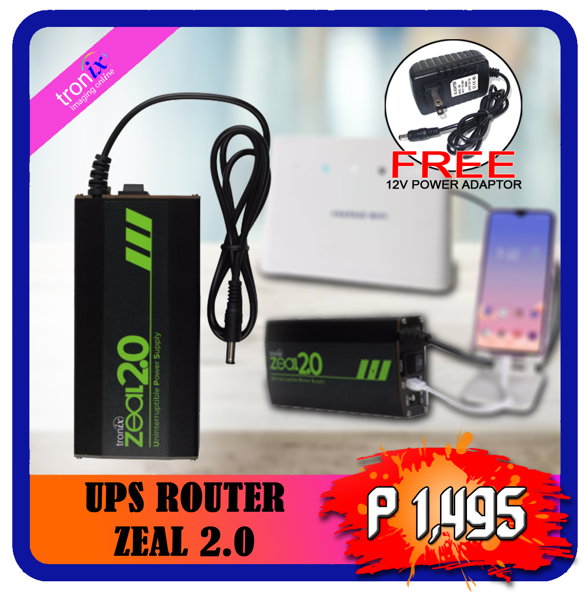troniximaging Tronix Zeal 2.0 2 in 1 Wifi UPS Router UPS 12v Power ...