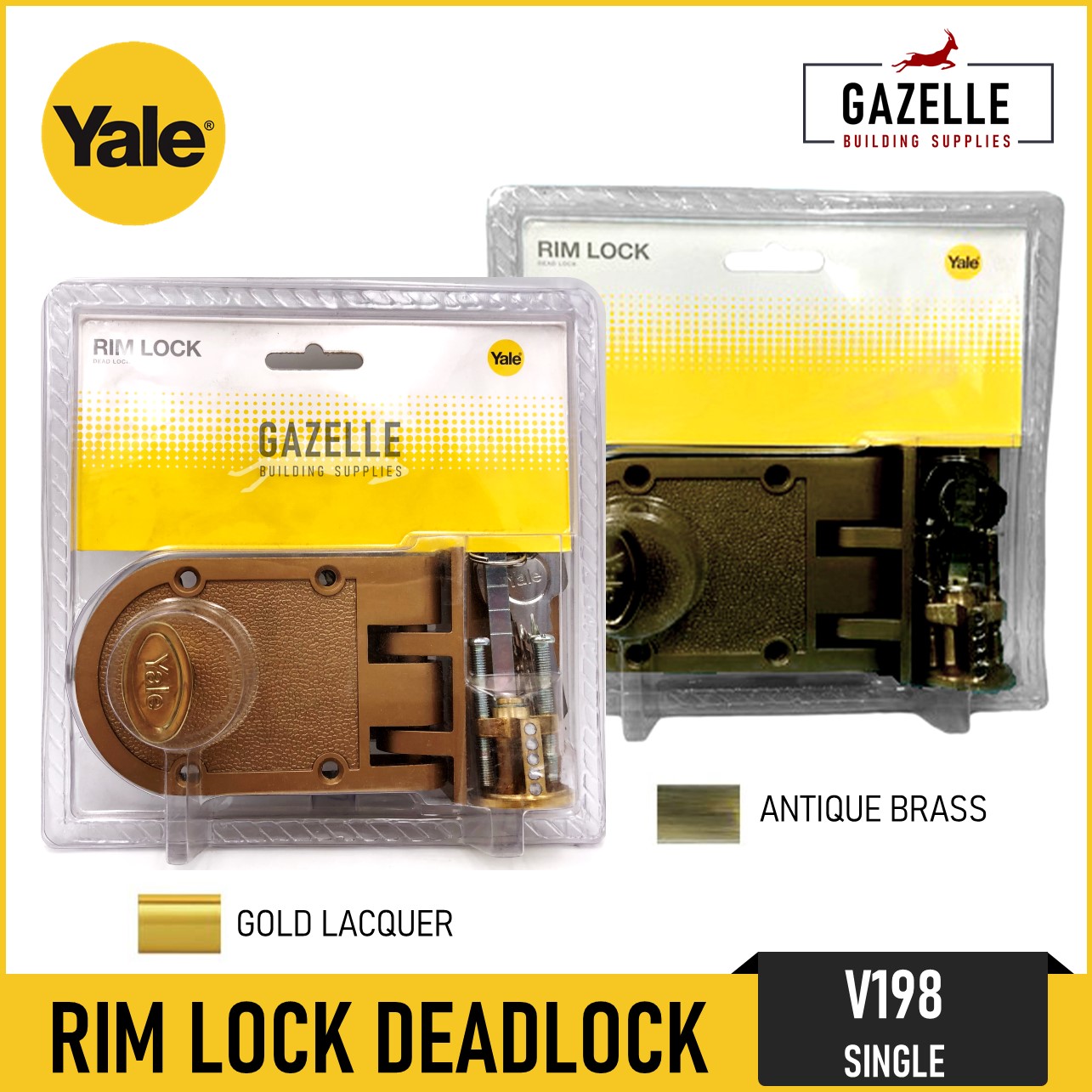 Yale Rim Lock Deadlock Single/Double Cylinder (Gold Lacquer / Antique ...