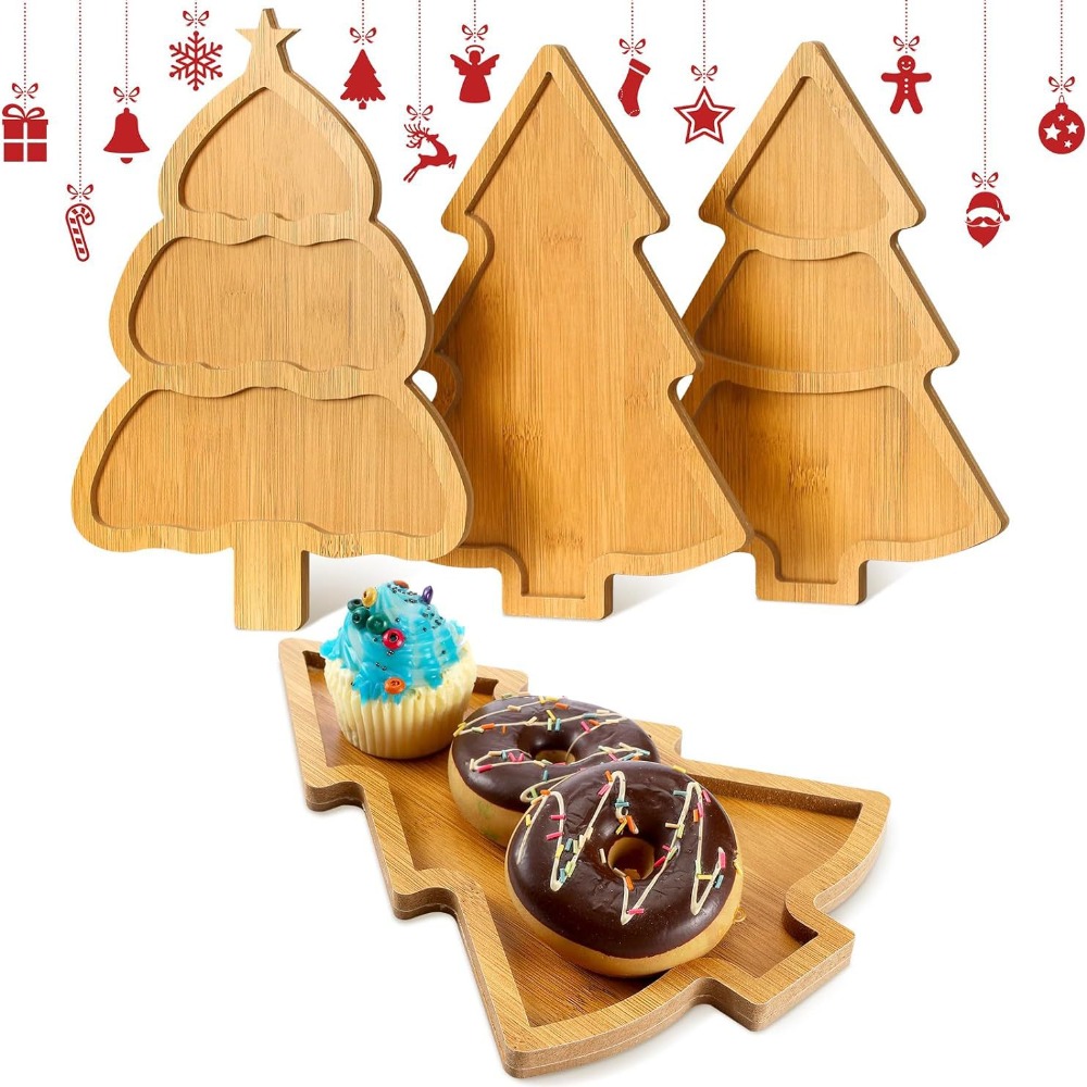Household with Compartments Wooden Christmas Tree Plate Smooth Surface ...