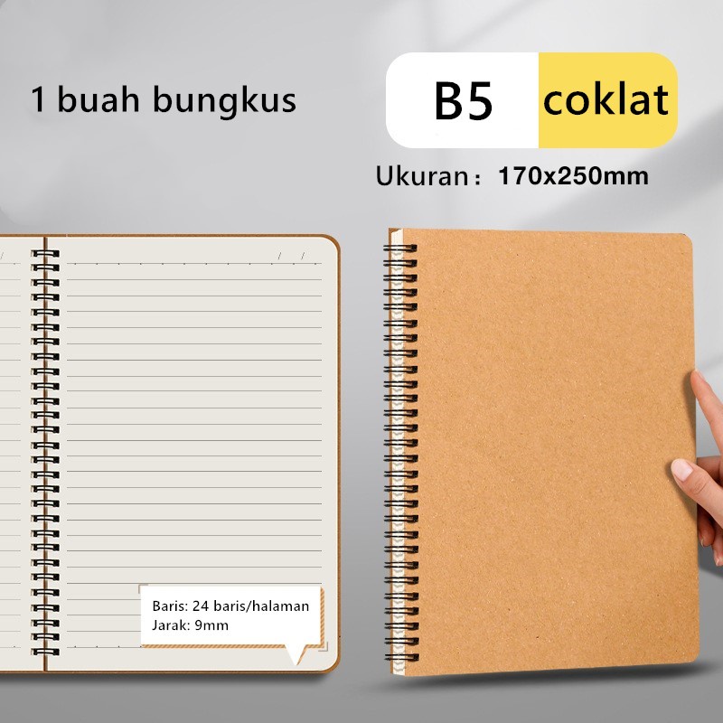 A5/B5 buku catatan kulit spiral, cocok untuk pelajar dan kantor ...