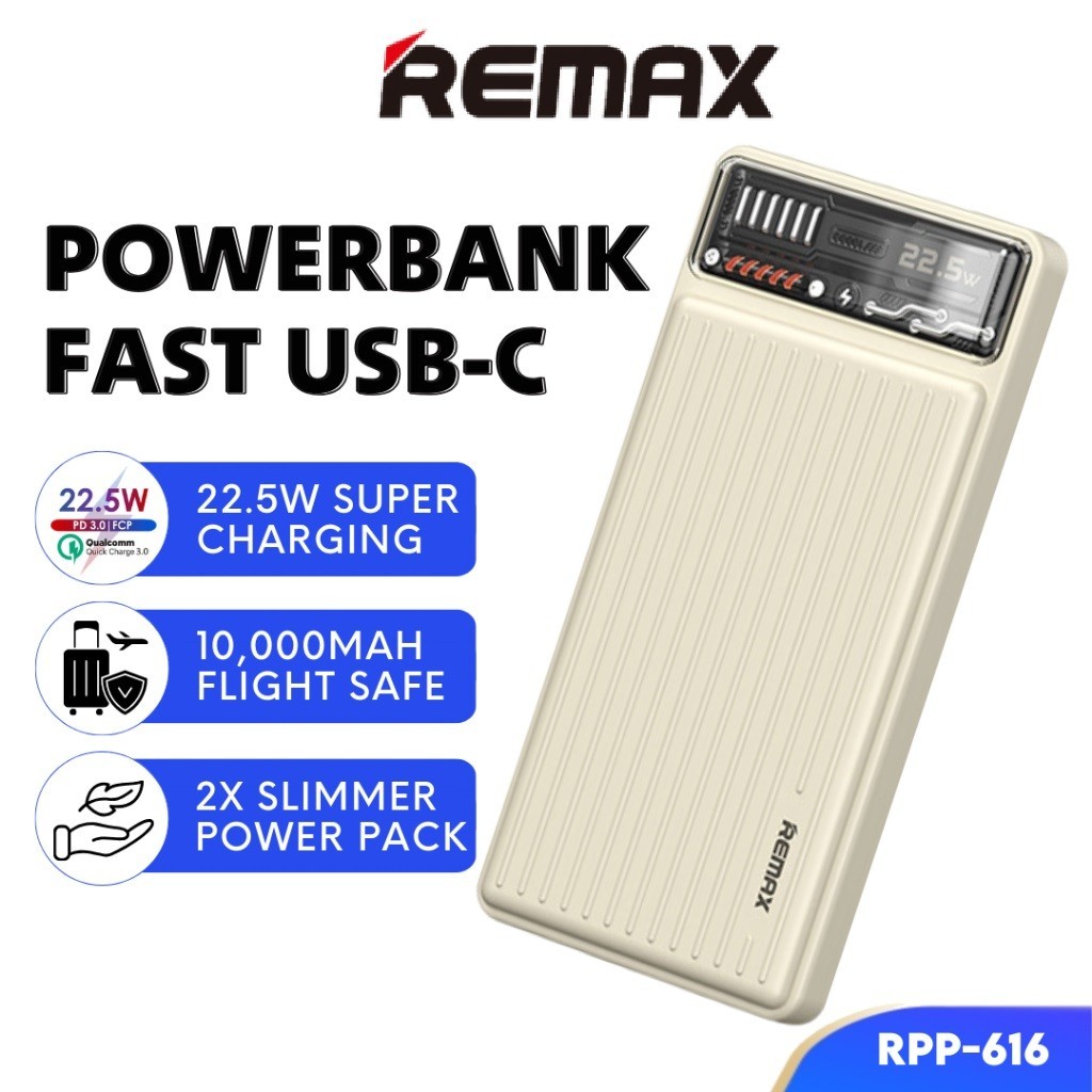 REMAX Portable Powerbank 10000mAh Fast Charging Type C Output 22.5W Flight Safe USB C Slim Pawer ...