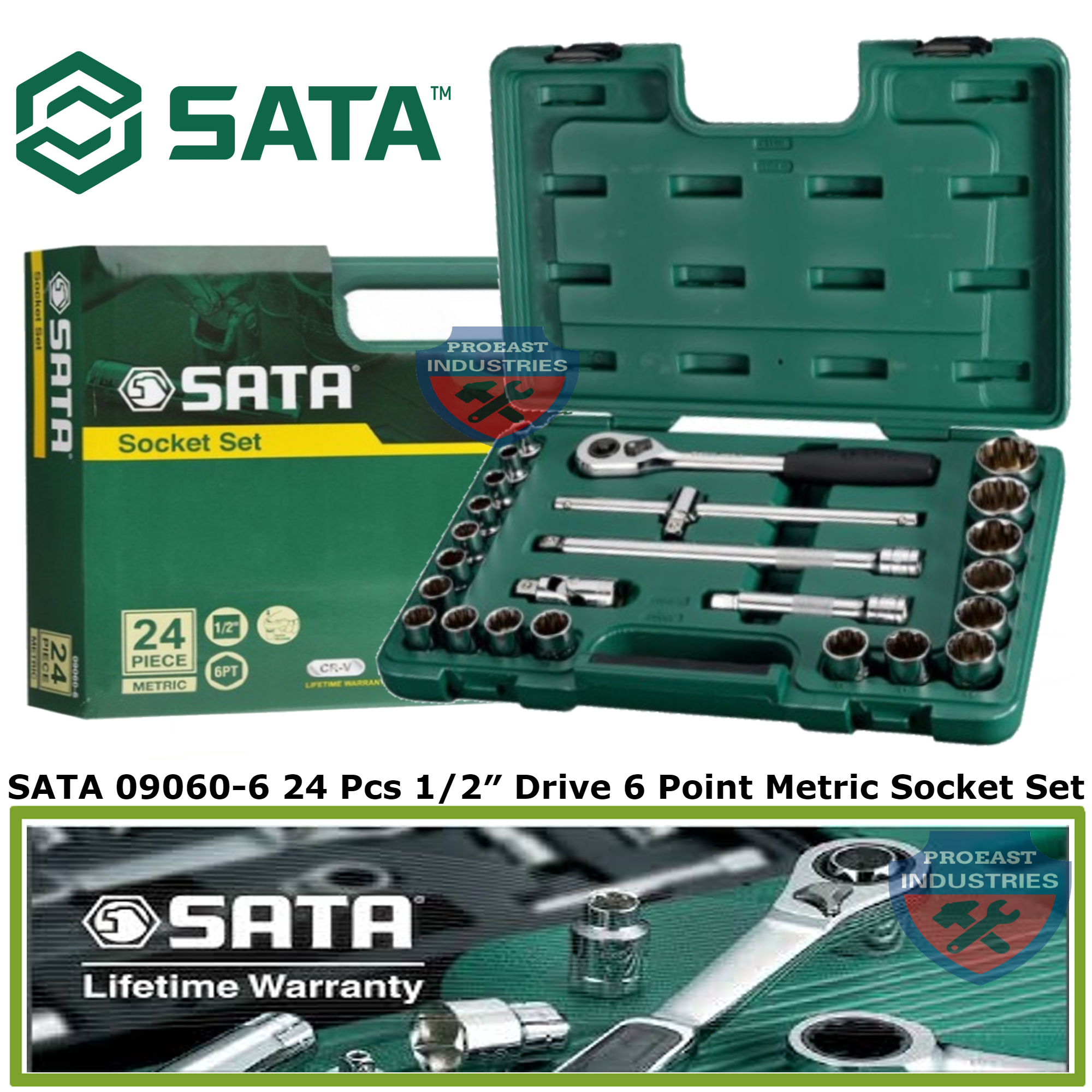 SATA 09060-6 24 Pcs 1/2″ Drive 6 Point Metric Socket Set | Lazada