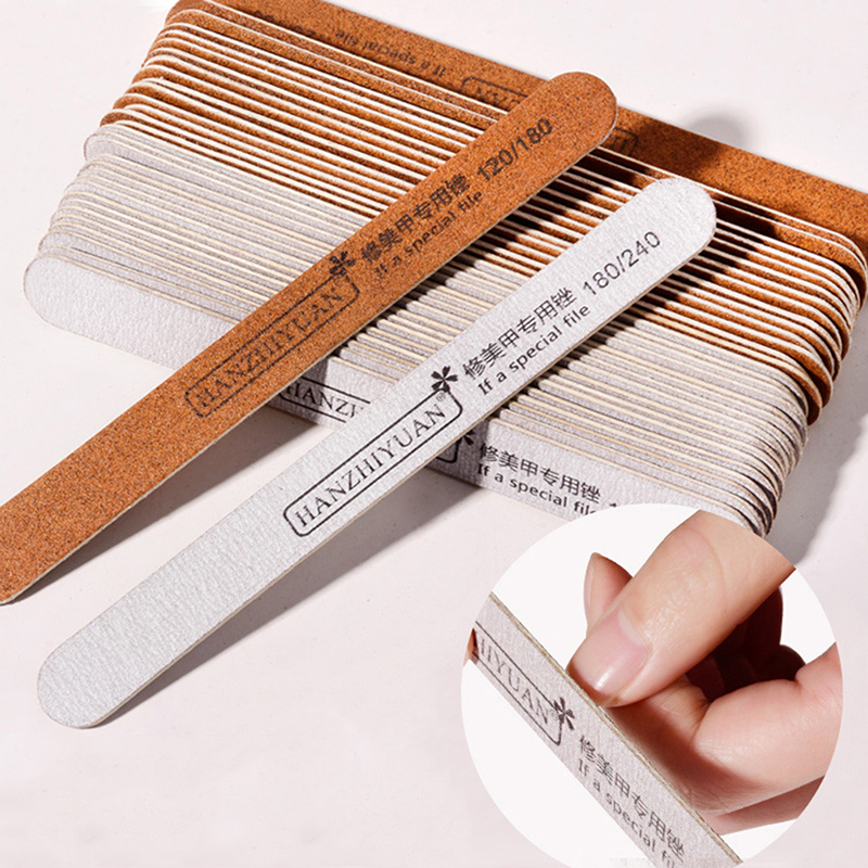 10Pcs Nail File Wooden Nail Art Sanding Buffer 120/180/240 Sandpaper UV ...