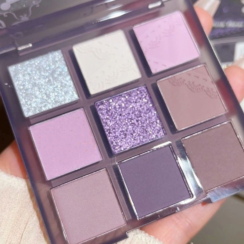 9 Color Pearlescent Purple Eyeshadow Palette Powder Purple Smoky ...