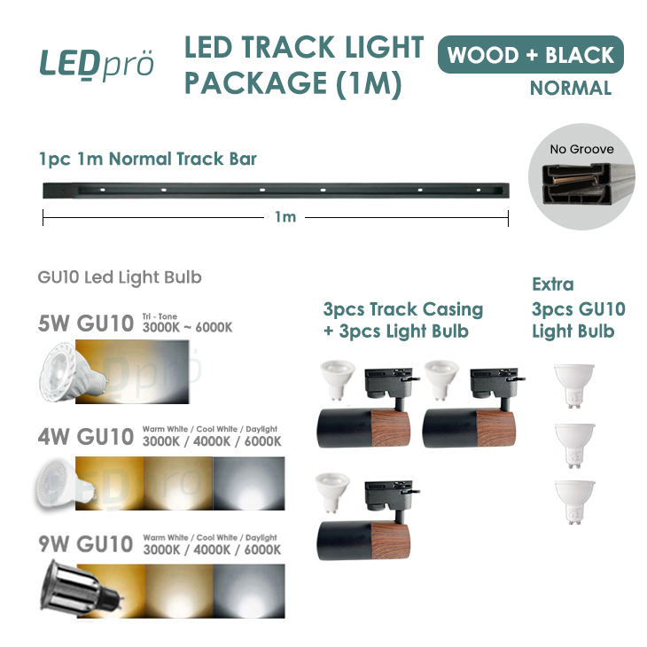 LED PRO LED Track Light 1M Set 3pcs Wood Track Light With 1M Track ...