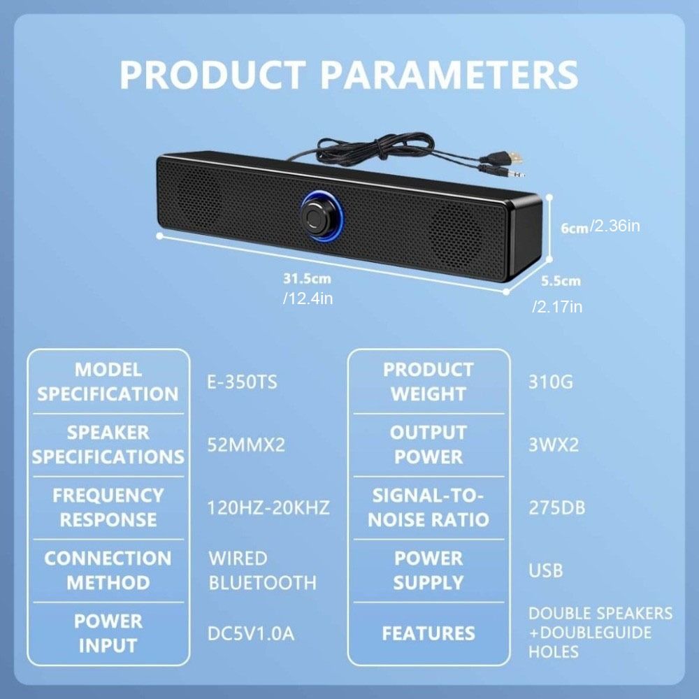 Music Sound Box Bass Sound Speaker Mini Wired Audio Speakers Black Long ...