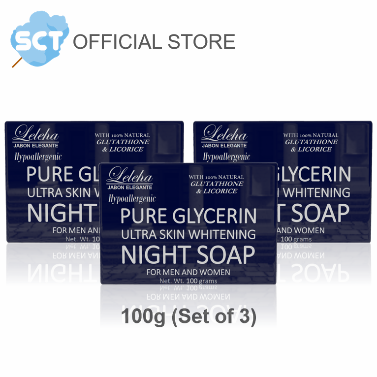 3 Pieces Leleha Night Soap 100 Grams Pure Glycerin Ultra Whitening Soap Fast Whitening