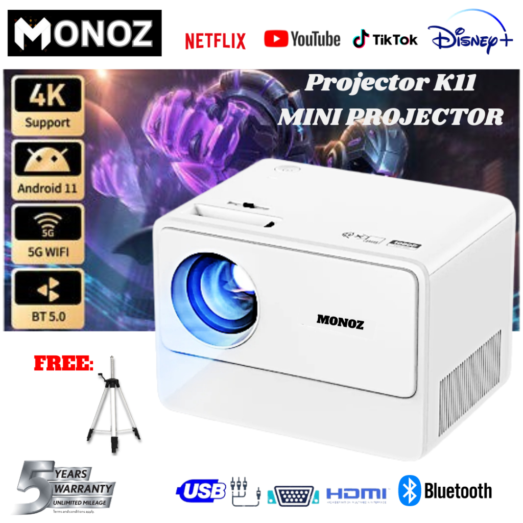 Projector Y8 Portable Smart Mini 4K UHD 5800 Lumens Projectors Android ...