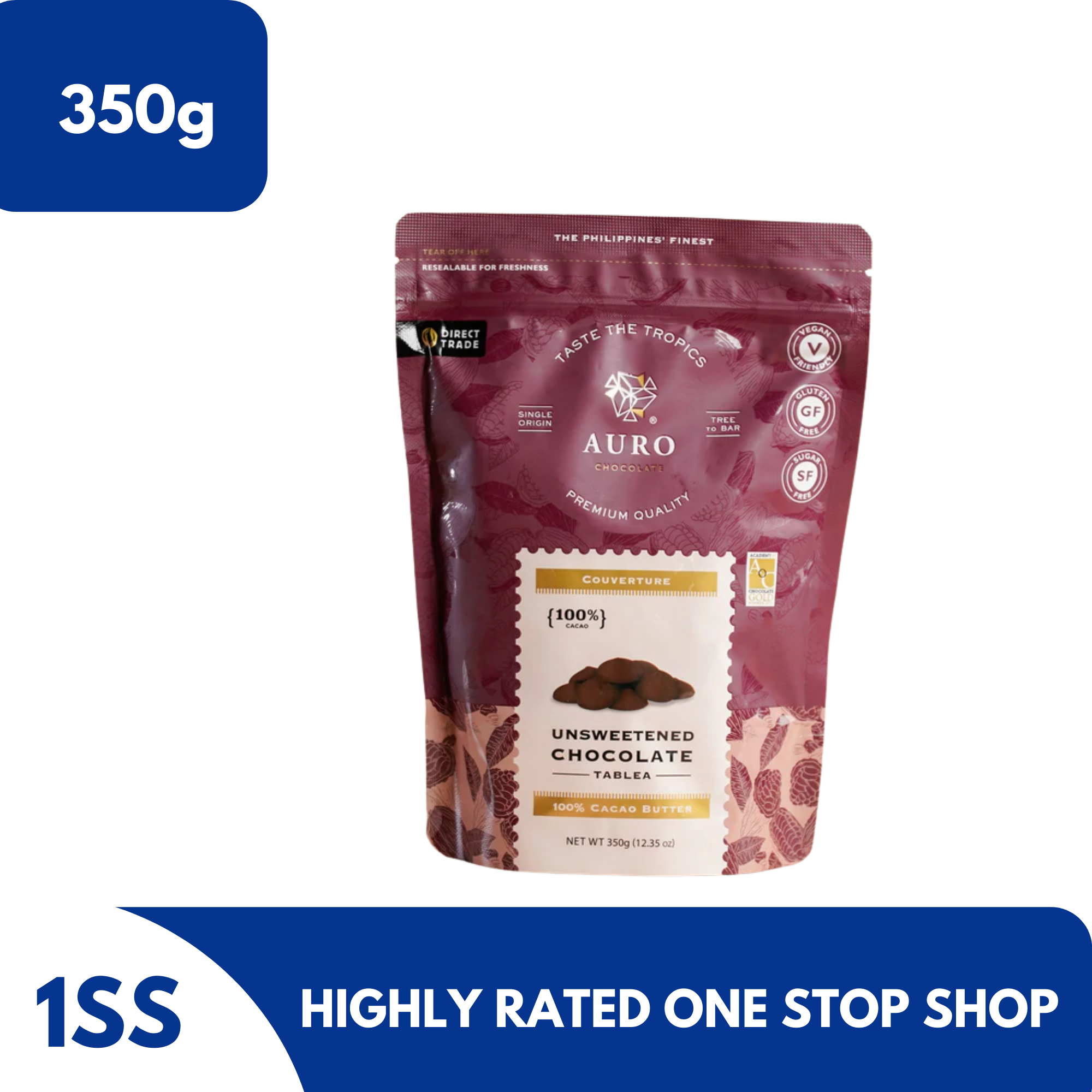 Taste The Tropics Auro Chocolate Unsweetened Chocolate Tablea, 350g ...
