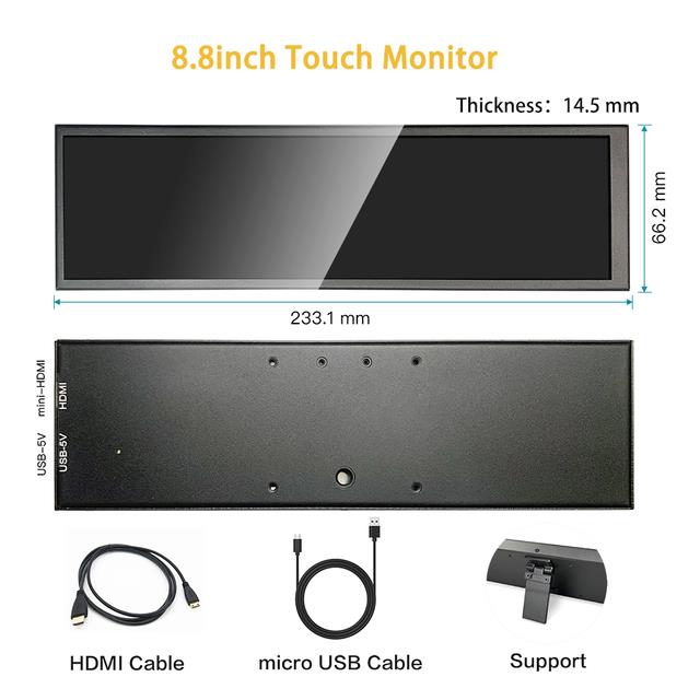 USB Type C 8.8inch Ultra Wide Stretched Bar LCD Monitor 1920x480 HDMI ...