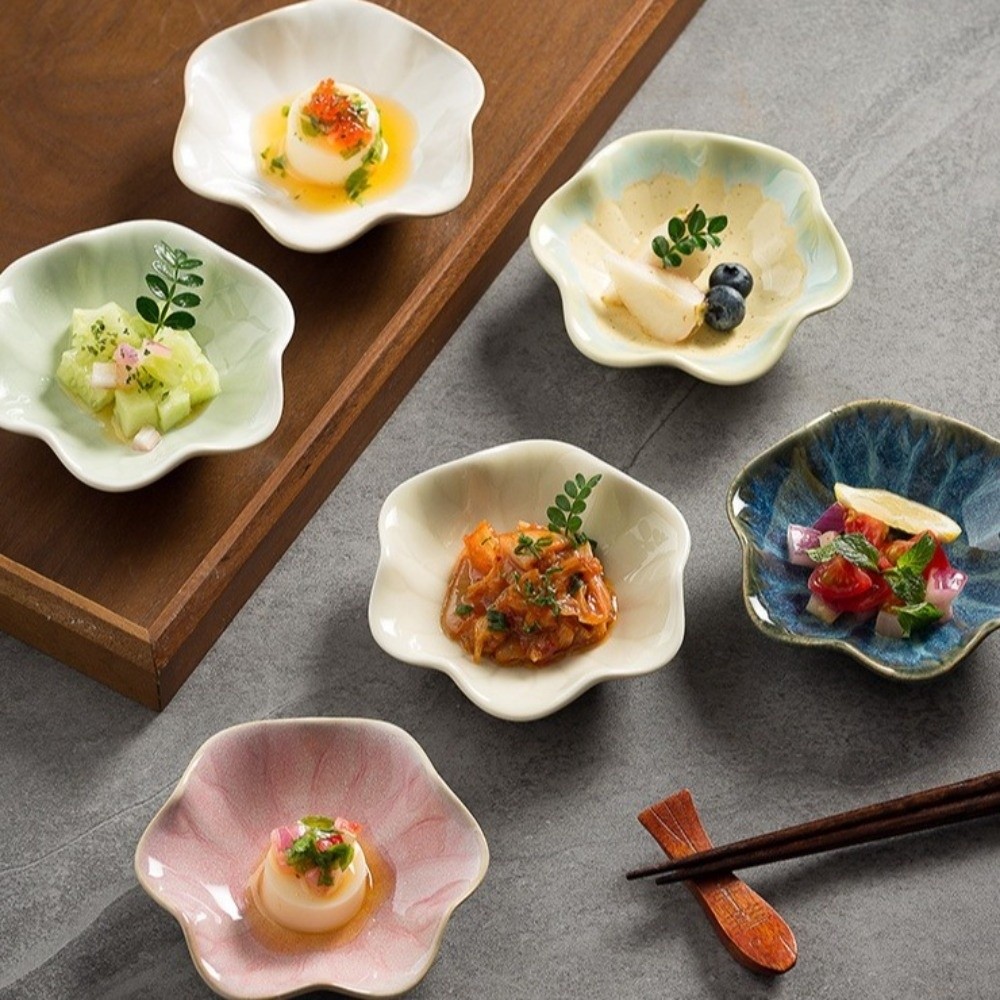 Multi-functional Japanese Style Ceramic Dipping Dish Lotus-shaped Retro ...