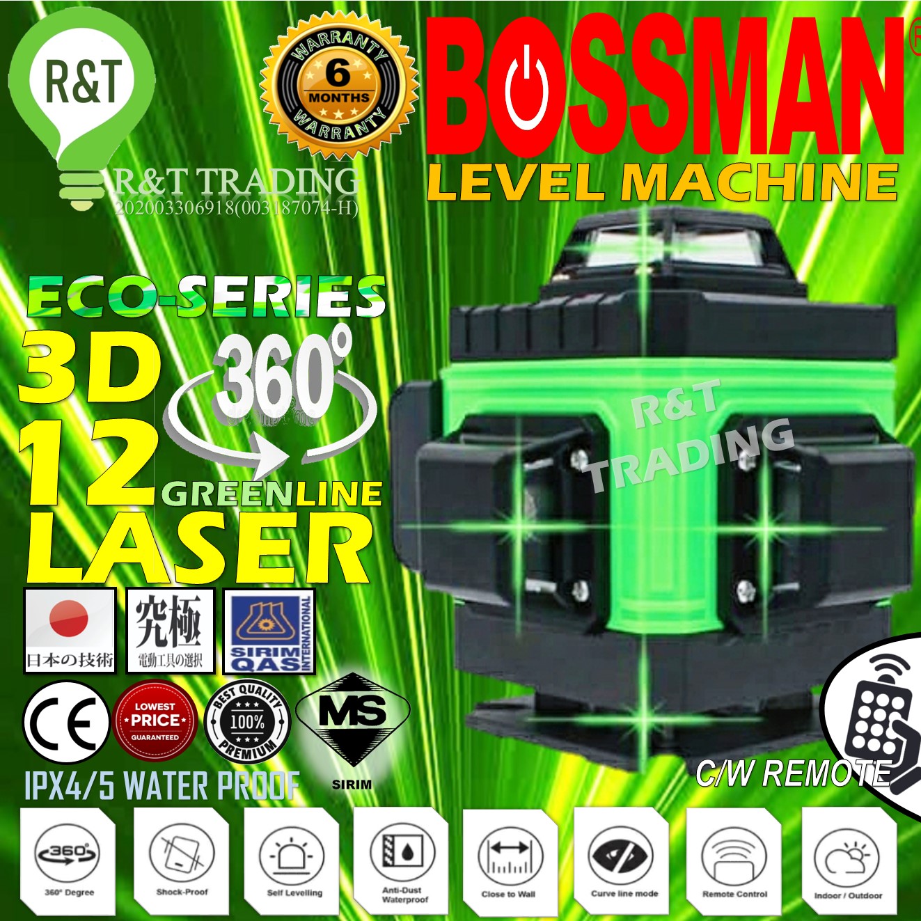 [SIRIM/Warranty/READY]BOSSMAN ECO-Series Professional 12 Line 3D Green ...