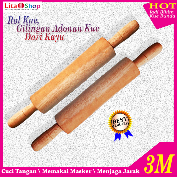 Rolling Pin/Penggilingan adonan/ Kayu Mahoni Ukuran besar | Lazada ...