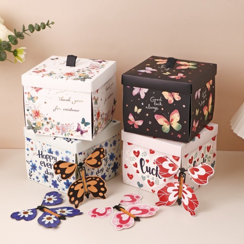 Party Supplies Multicolor Flying Butterfly Gift Box Paper Wind Up ...