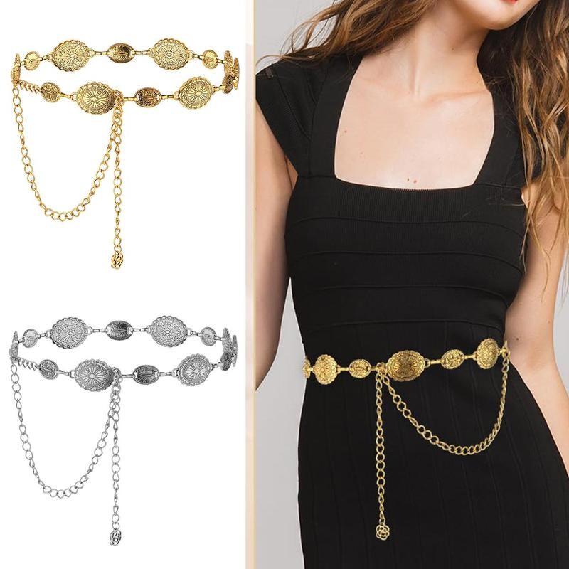 Enacolor Retro Gold Metal Sized Shield Waist Chain Body Chain for Women ...