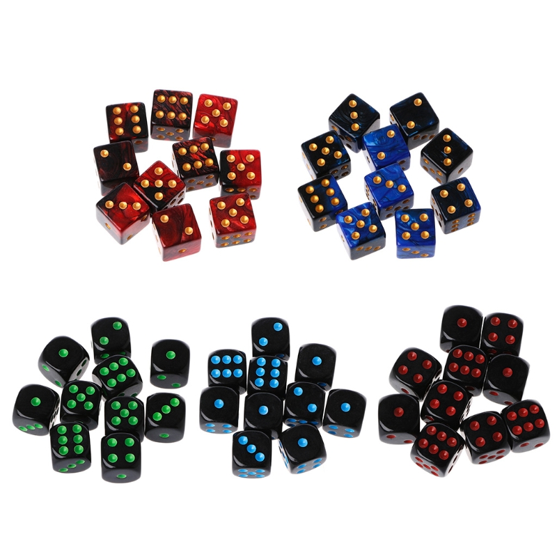 10pcs 15mm Multicolor Cube Dice Set Six Sides Portable Table Games Toy ...