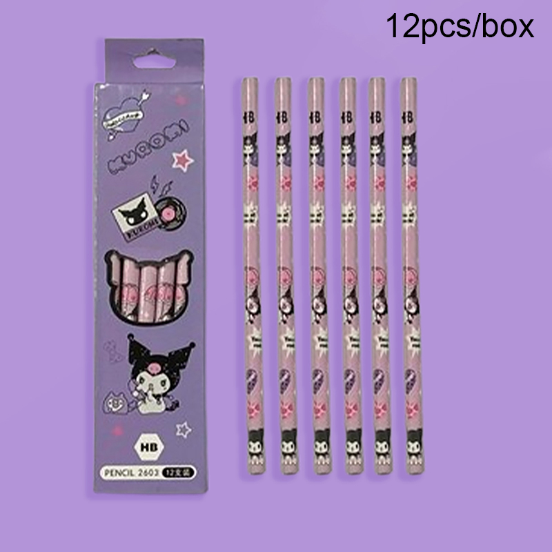 12PCS Sanrio Cartoon Pencil Cute Kuromi Cinnamoroll My Melody Capybara ...
