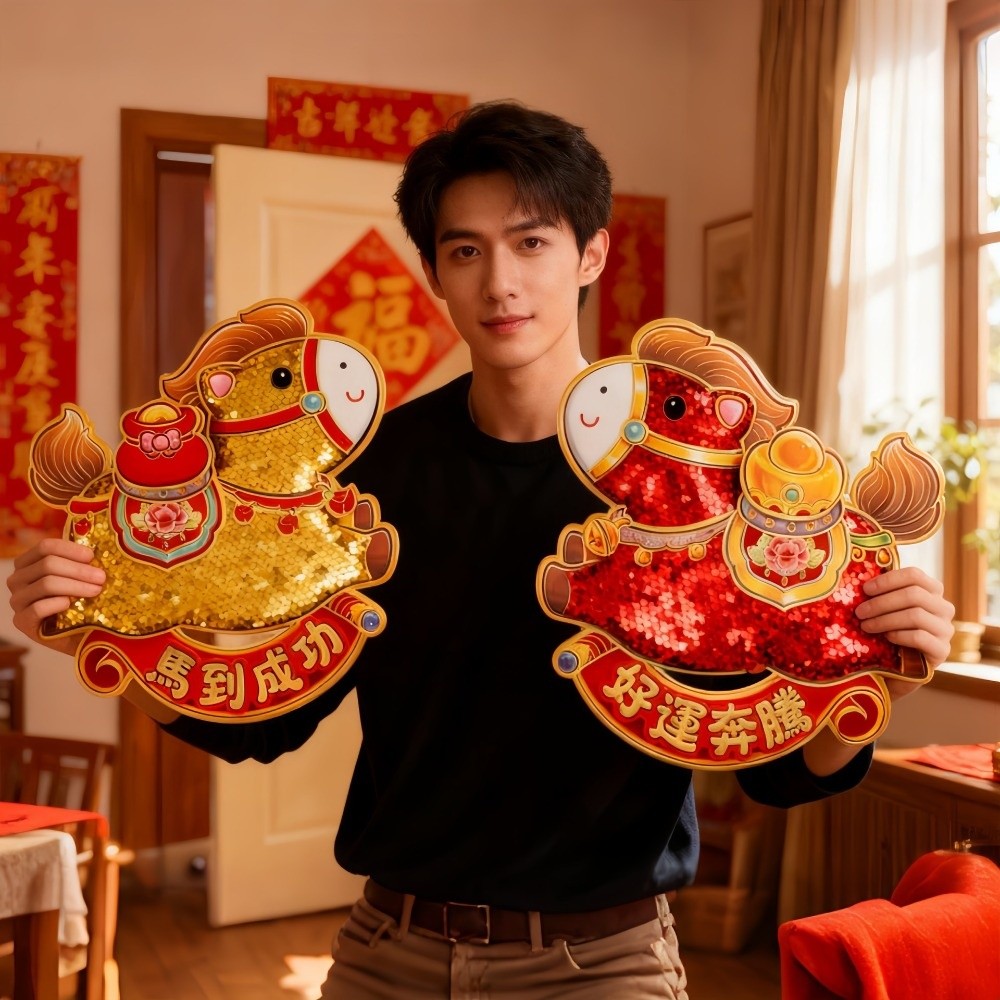Traditional Chinese Style 2026 Horse Year Door Sticker God of Wealth ...