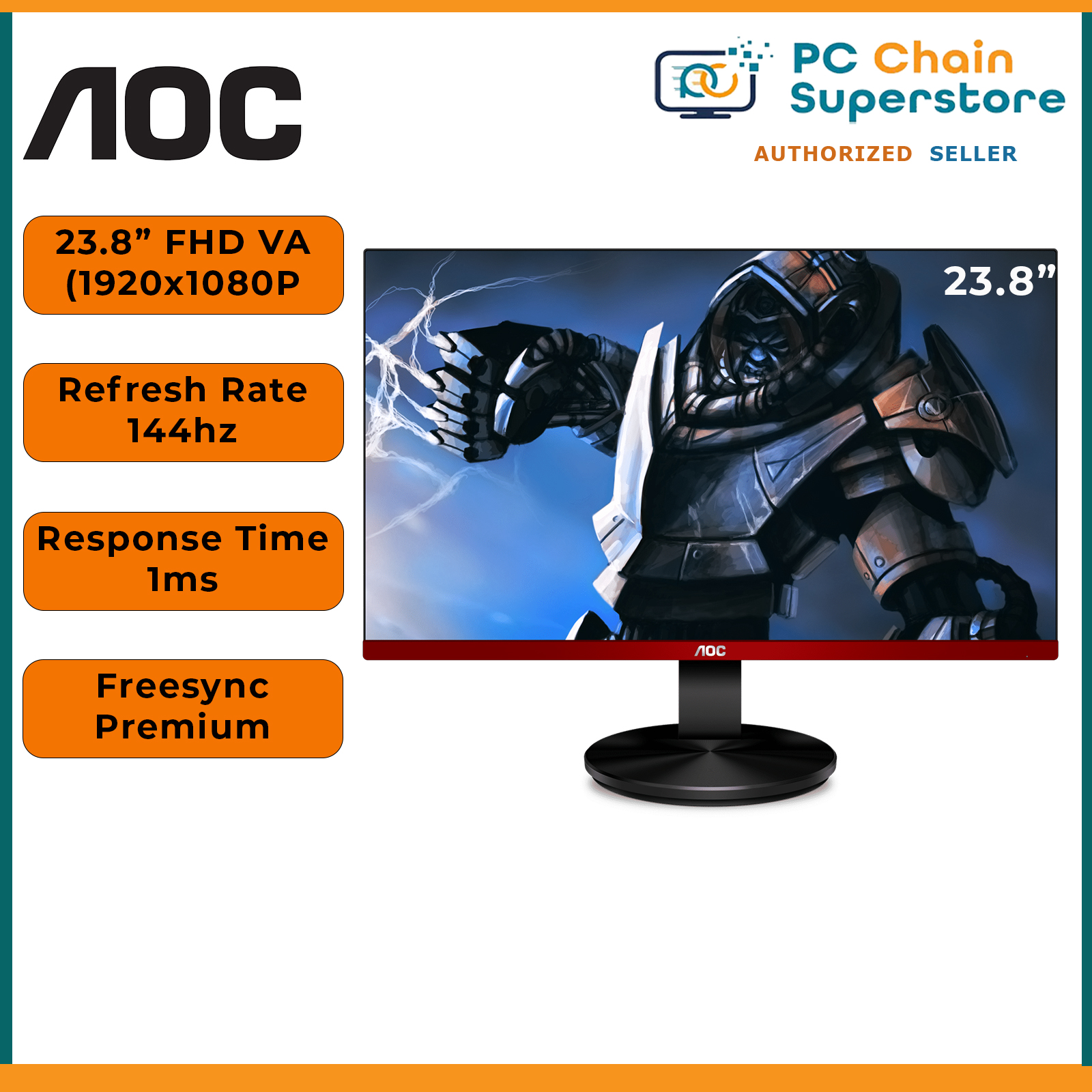 AOC G2490VX Frameless Gaming Monitor - 23.8" Full HD VA | 144hz Refresh ...