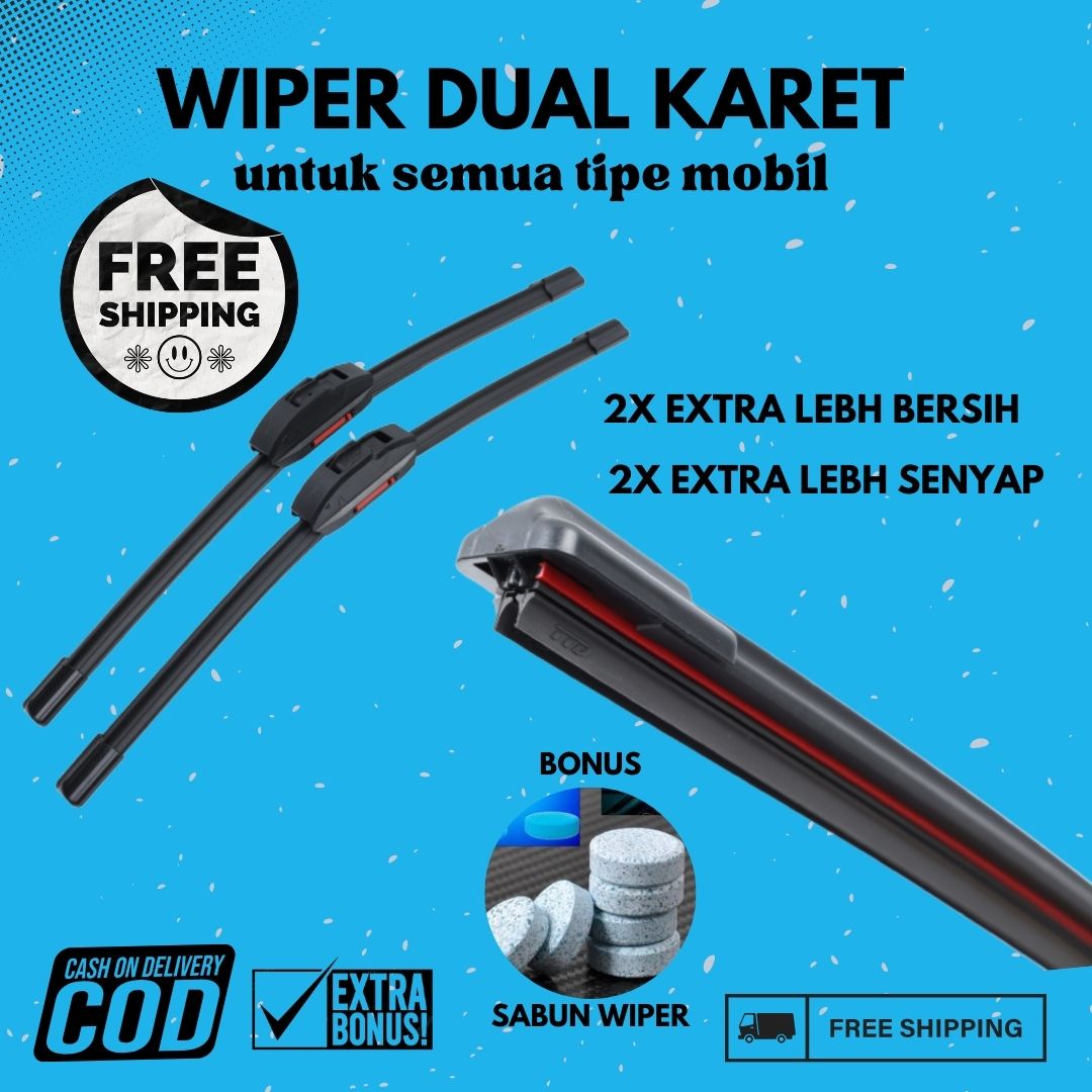 Wiper Dual Karet / Double Karet Universal Model Karet Ganda Dobel Karet Blade Frameless Untuk ...
