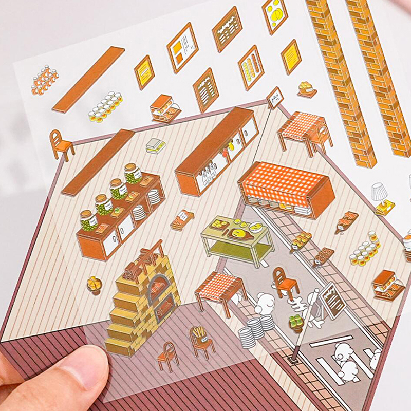 1 Set Fun Supermarket Baking Shop Cute Korean Cartoon Scene Stickers ...