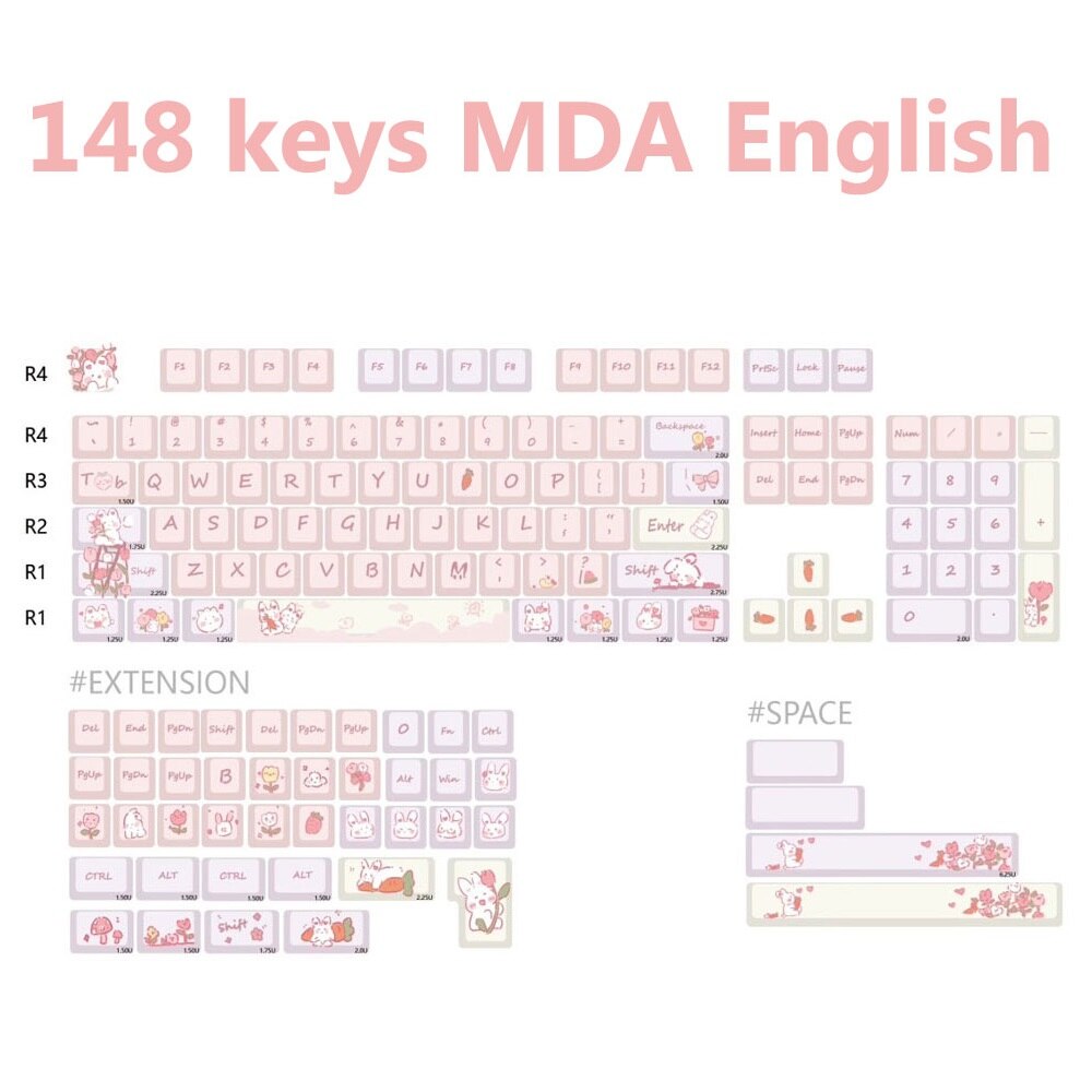 66/144 Keys Meow Theme Keycaps Cat Kitty MOA PBT 5-sided Dye ...