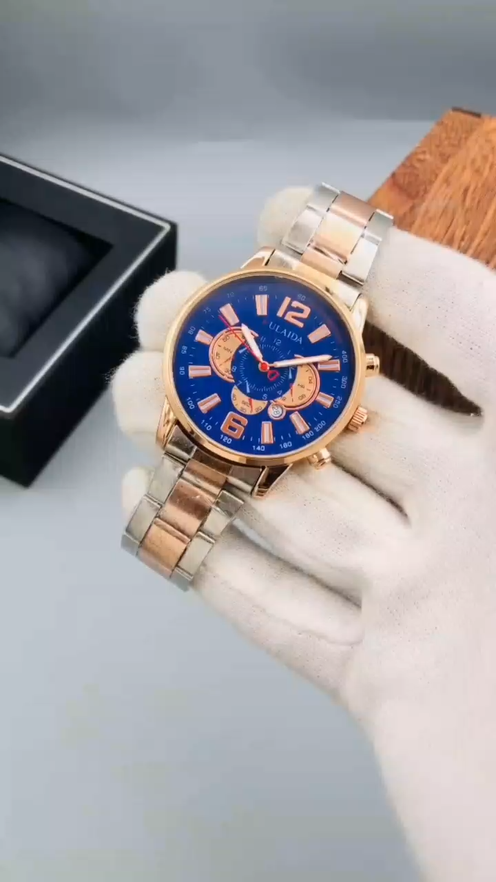 Dual Color Classic Ulaida Watch Men's Watch – Blue Dial with Rose Gold ...