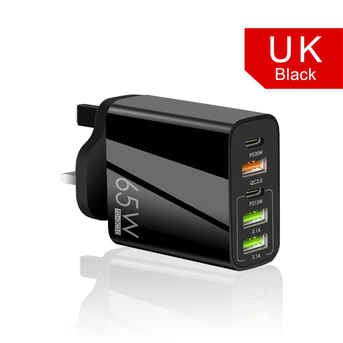 65W USB 3 Pin UK Plug Wall Charger 5-Port Fast Charging Block USB C ...