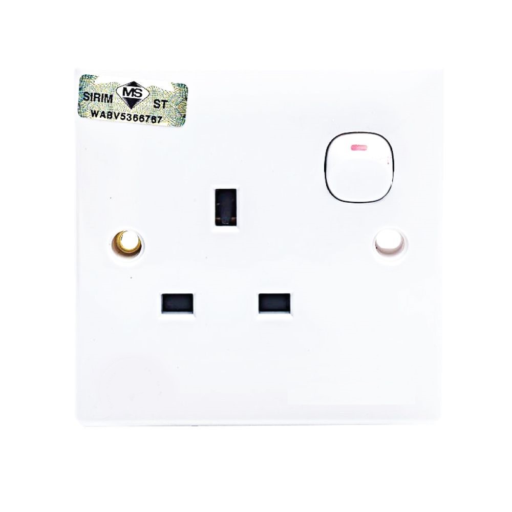 1-Gang 13A SP Switched Socket Oulet / Single PVC 3 Pin Switch Dalaman ...