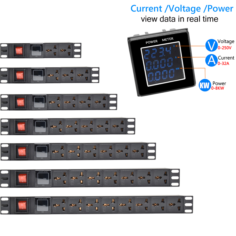 Smart PDU power board 3500W watt meter voltage/current/power meter 2-12 way socket 2-meter wire ...