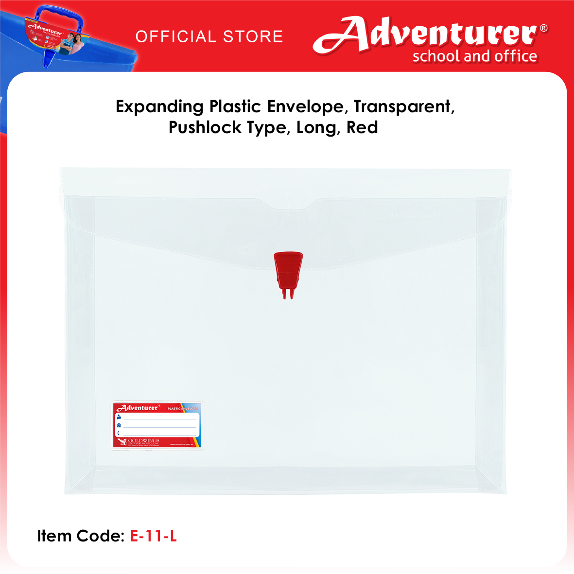 Adventurer Expanding Plastic Envelope, Transparent, Pushlock Type, Long ...