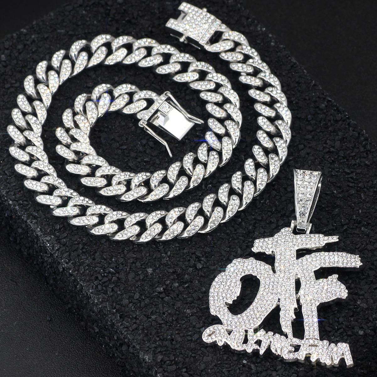 【Fashion-forward】Full Diamond OTF Pendant Necklace Men's Hiphop Hip Hop ...