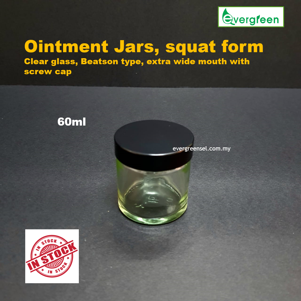 ( READY STOCK ) OINTMENT JARS, SQUAT Form, Clear (Beatson Type) Extra Wide Mouth with black ...