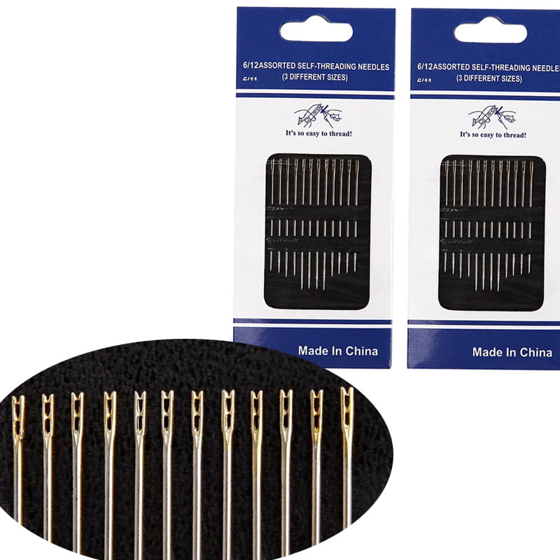 12pcs Self-Threading Sewing Needles Set Assorted Sizes Stainless Steel ...