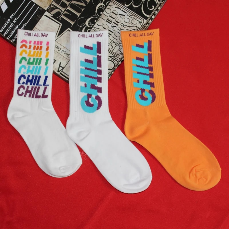 CHILL Hiphop Individuality Street Men's Socks Rainbow Orange 100%Cotton ...