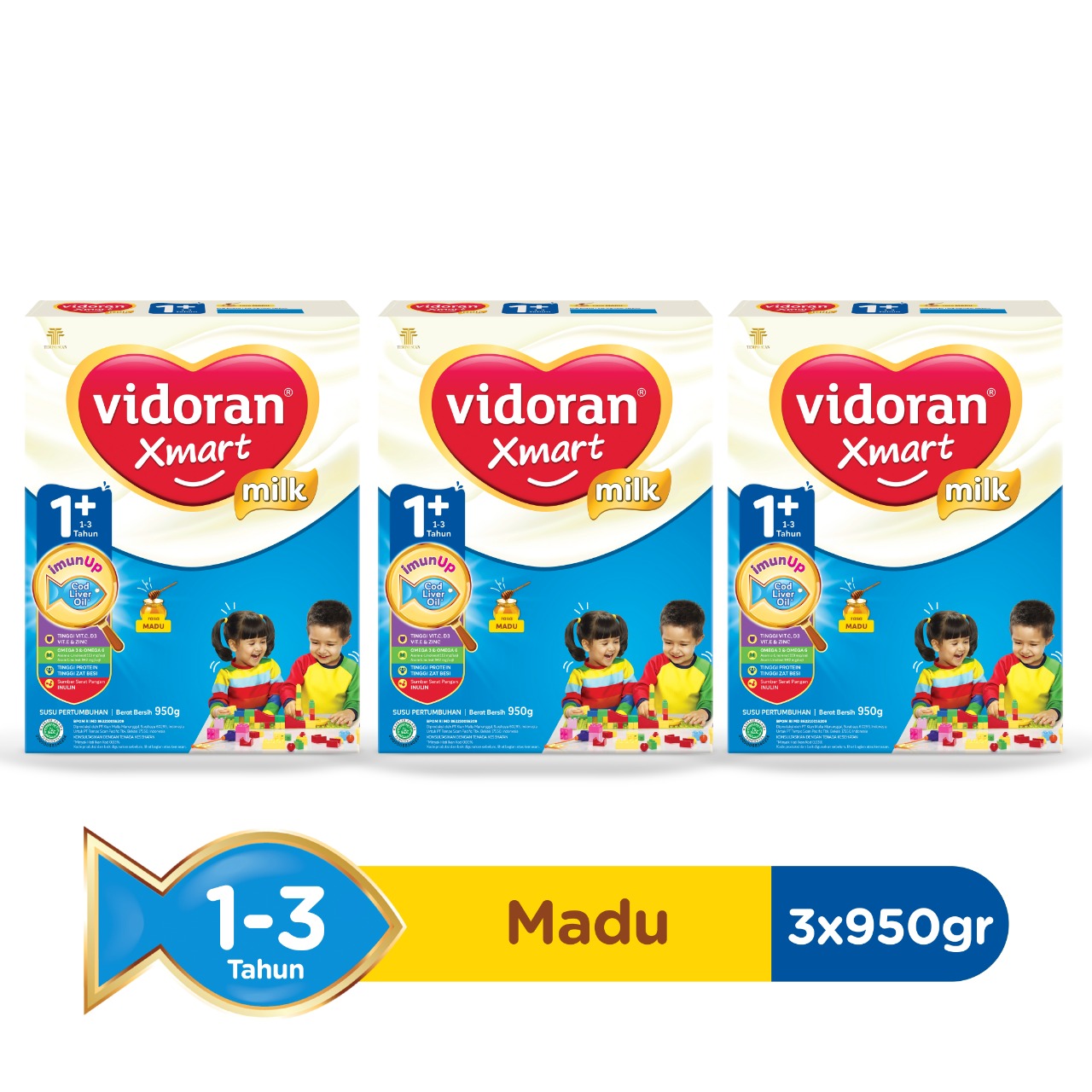 vidoran Xmart 1+ Madu 925gr Susu Formula Pertumbuhan Anak 1-3 Tahun - 3 ...