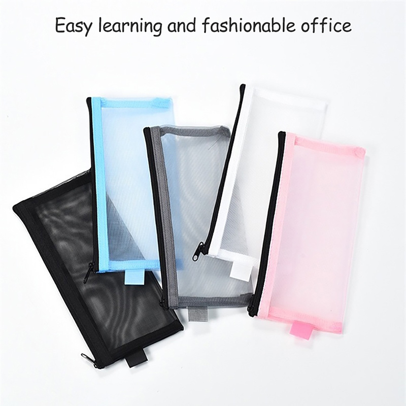 1Pc Transparent Mesh Pencil Case Pen Bag Simple Portable Office Student ...