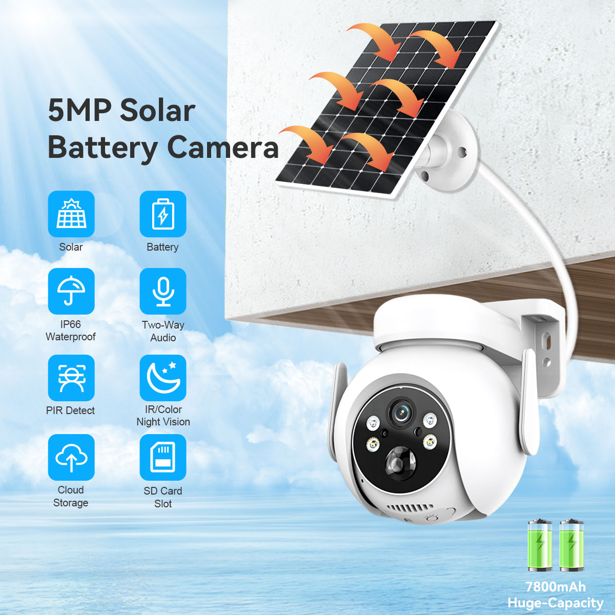 Hamrol 5MP Solar WiFi Camera PIR Human Detection Wireless Surveillance ...