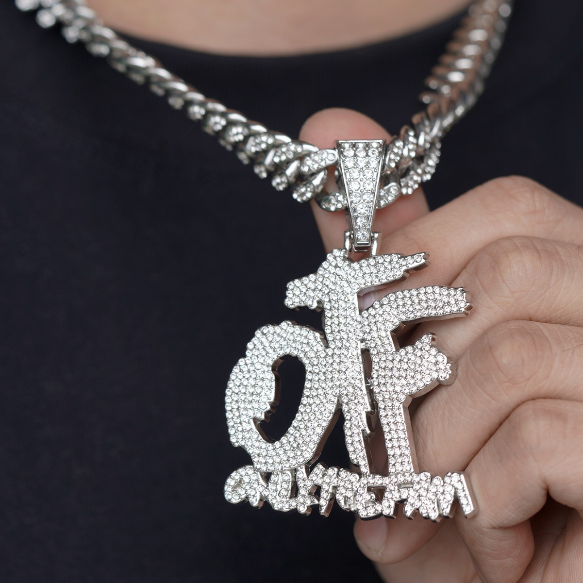 【Fashion-forward】Full Diamond OTF Pendant Necklace Men's Hiphop Hip Hop ...