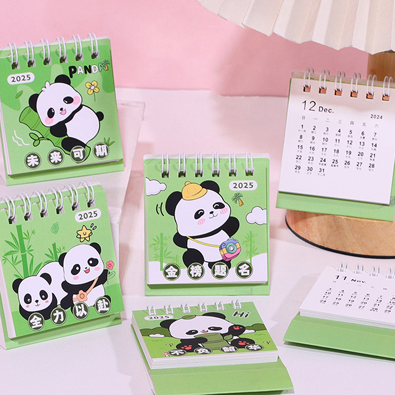 2025 Mini Cartoon Desk Calendar Cute Pandas Animals Portable Pocket Calendar Manage Time ...