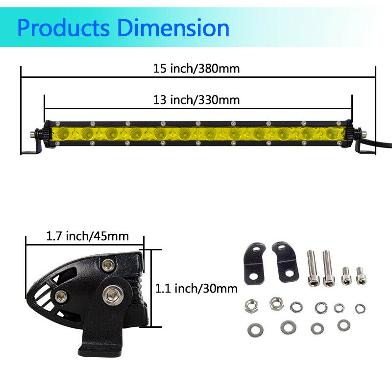 Amber 12inch 60W Flood Slim Single Row Fog LED Work Light Bar Car SUV ...