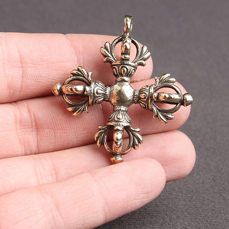 Vintage Brass Cross Vajra Diamond Pestle Key Chain Pendant Car Bag ...