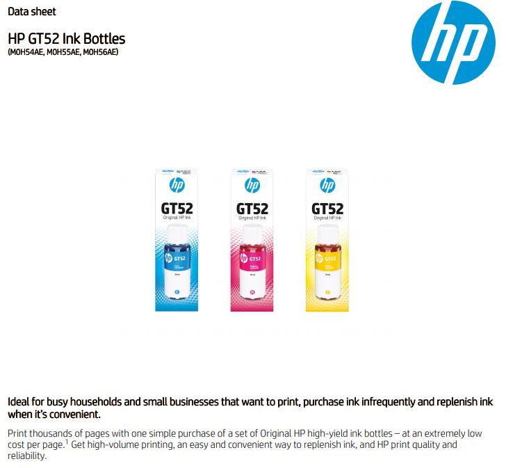 HP 3 Color Set Original Ink Bottle GT52 For DeskJet GT 5820 5810 - HP ...