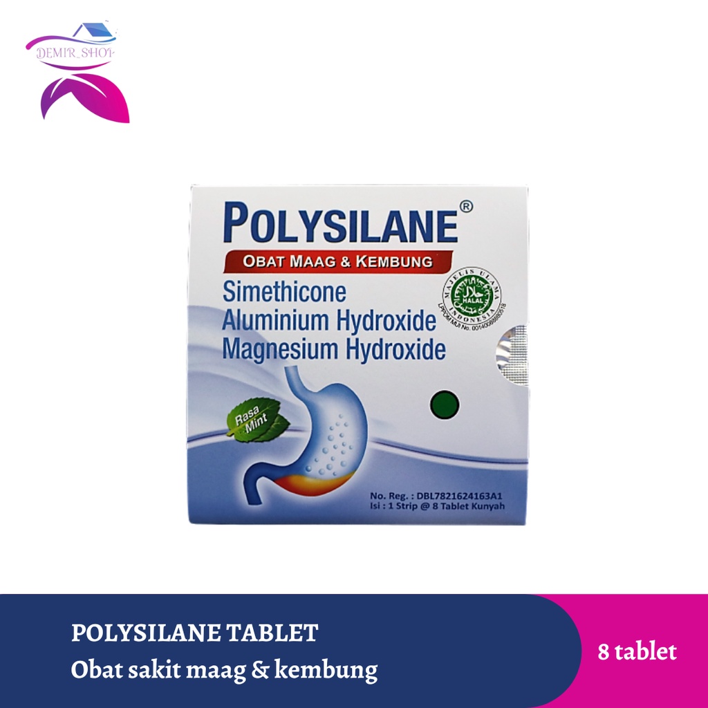 Polysilane Tablet / 1 Strip @ 8 Tablet Kunyah / Obat Maag dan Kembung ...