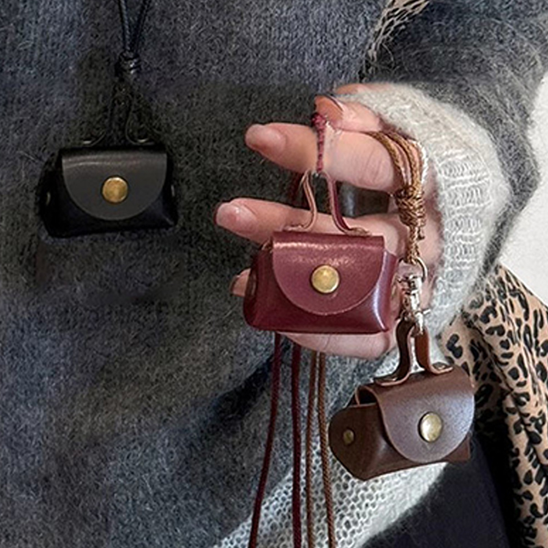 Mini And Compact Leather Hanging Neck Coin Purse Necklace Long Sweater ...