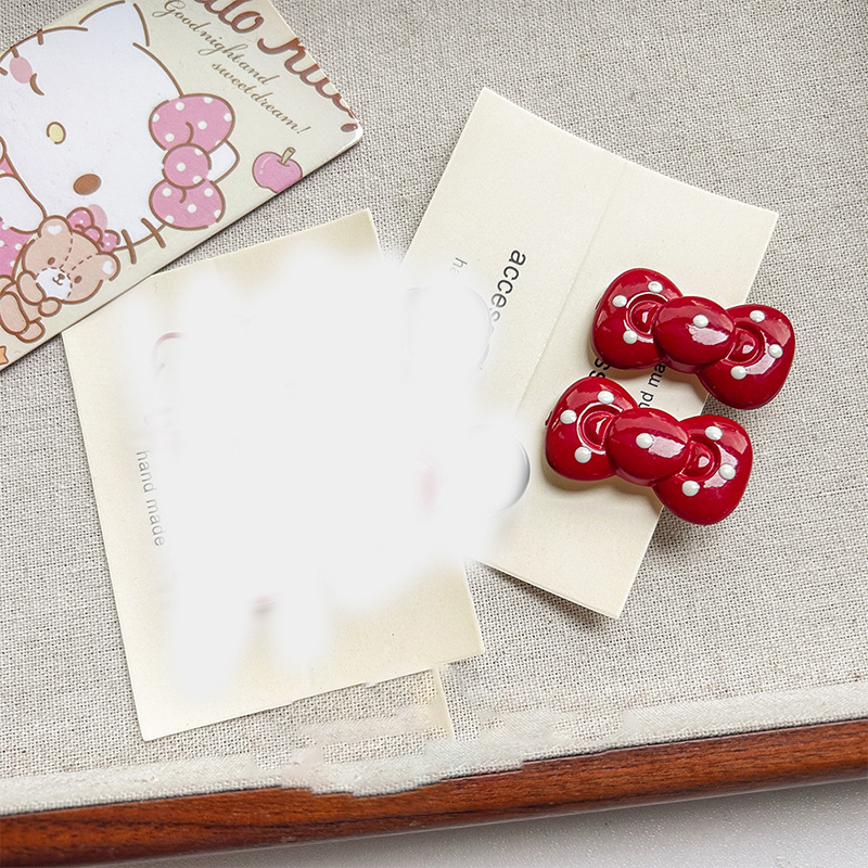New Sanrio HelloKitty Hair Clip Cartoon KT Angora Red Polka Dots Bow ...