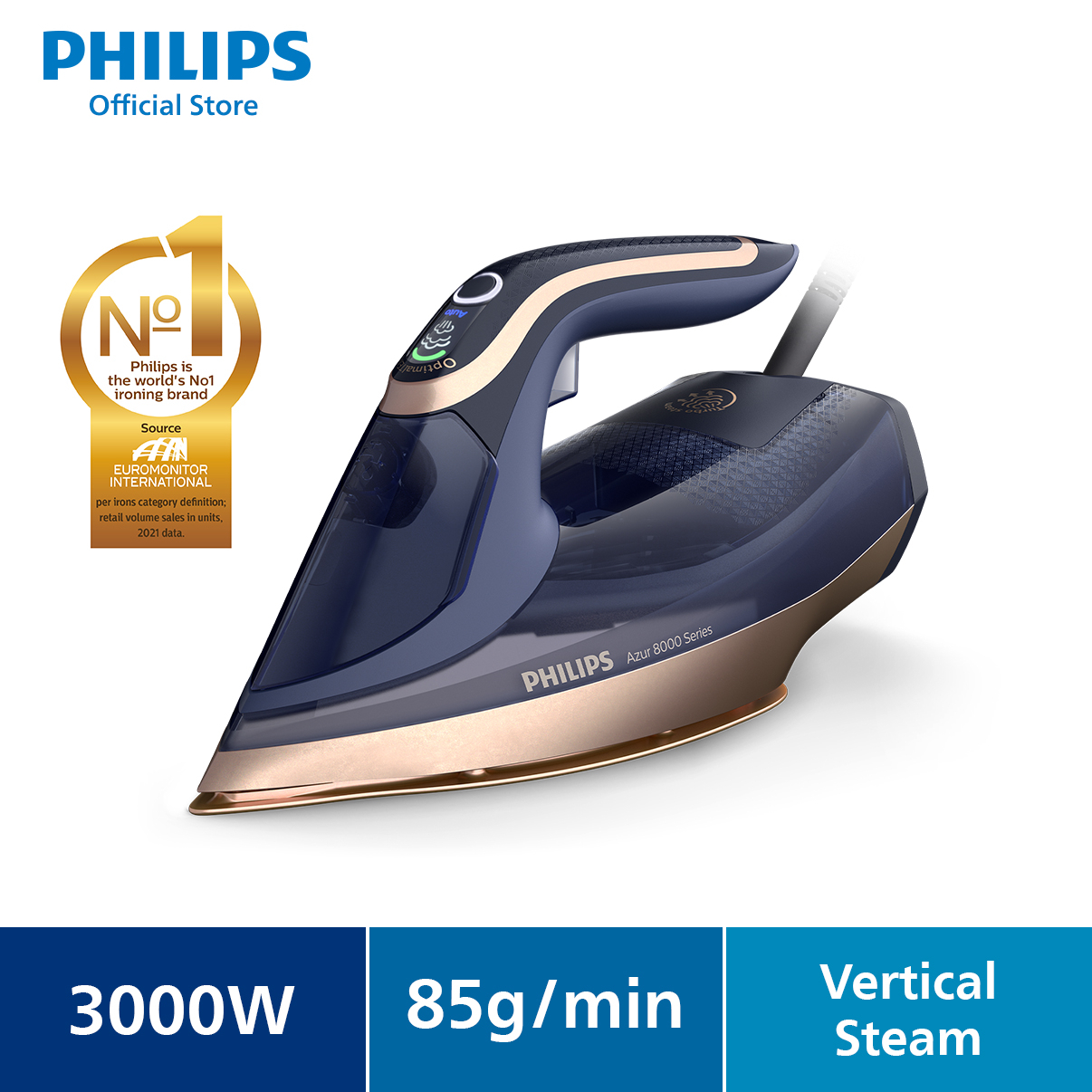 PHILIPS Azur Steam Iron 8000 series with OptimalTEMP technology ...