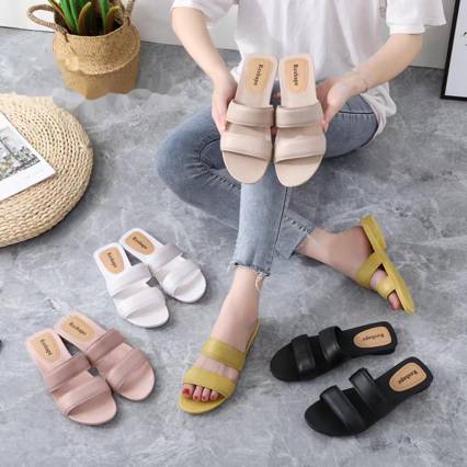 NEW!! PLAIN SANDALS Womens Flat Sandals with 2 Straps Pastel Color Flat ...